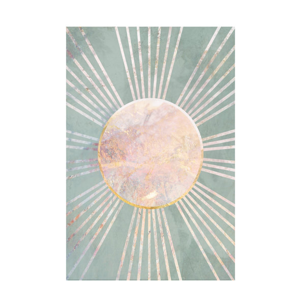 Ebern Designs Sage Green Boho Sun Rays On Canvas Print | Wayfair
